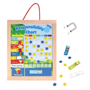 tookyland responsibility chart for kids, magnetic chore chart for kid at home, wooden reward chart with 12 goals and 35 reward stars