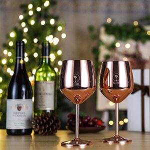 CANTONG Rose Gold Wine Glasses 18 oz, Long Stem Stainless Steel Wine Glasses, Wine Glasses set of 2