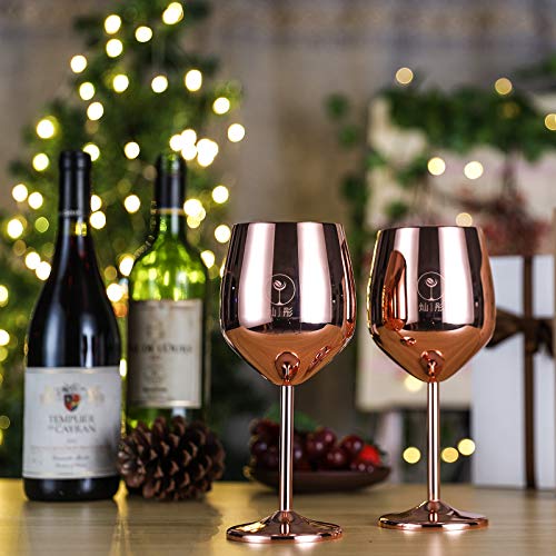 CANTONG Rose Gold Wine Glasses 18 oz, Long Stem Stainless Steel Wine Glasses, Wine Glasses set of 2