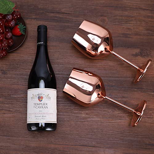 CANTONG Rose Gold Wine Glasses 18 oz, Long Stem Stainless Steel Wine Glasses, Wine Glasses set of 2