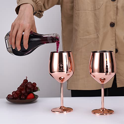 CANTONG Rose Gold Wine Glasses 18 oz, Long Stem Stainless Steel Wine Glasses, Wine Glasses set of 2