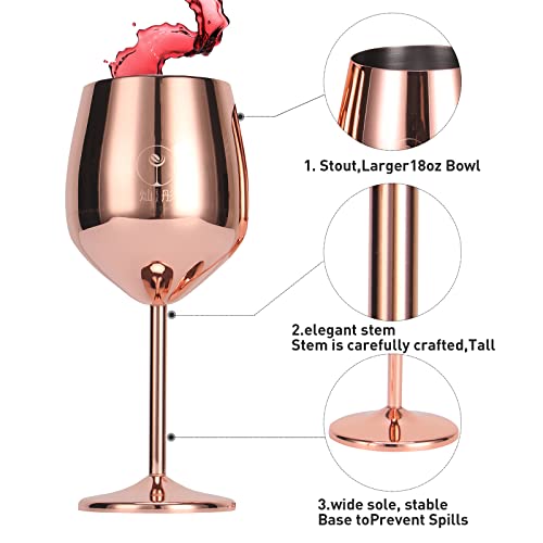 CANTONG Rose Gold Wine Glasses 18 oz, Long Stem Stainless Steel Wine Glasses, Wine Glasses set of 2