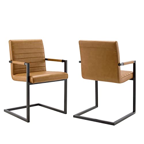 Modway Savoy Vegan Leather Dining Chair Set of 2, Tan