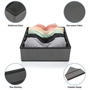 Puricon 6 Set Closet Organizer Underwear Drawer Storage, Dresser Drawer Organizers Box for Bras Socks Underwear Clothes Ties Belts Lingerie, Foldable Fabric -Grey