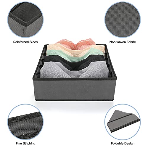 Puricon 6 Set Closet Organizer Underwear Drawer Storage, Dresser Drawer Organizers Box for Bras Socks Underwear Clothes Ties Belts Lingerie, Foldable Fabric -Grey