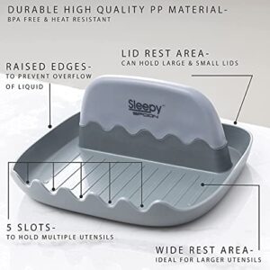 SleepySpoon Rest with Pot Lid Holder – Cool Kitchen Gadget Keeps Countertops Clean - Includes Bonus Silicone Lid Lifter