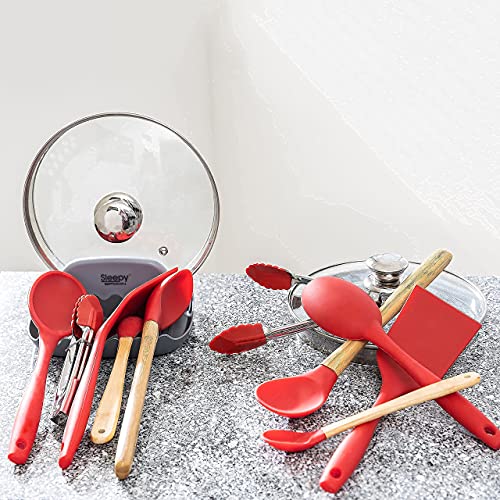 SleepySpoon Rest with Pot Lid Holder – Cool Kitchen Gadget Keeps Countertops Clean - Includes Bonus Silicone Lid Lifter