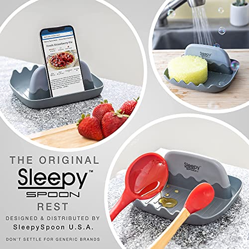 SleepySpoon Rest with Pot Lid Holder – Cool Kitchen Gadget Keeps Countertops Clean - Includes Bonus Silicone Lid Lifter