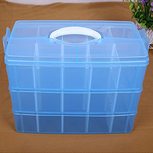 ZLY 3-Tier Demountable Plastic Jewelry Box Organizer Storage Container with Adjustable Dividers 30（Large） Grids (Blue, XL-30 Grids)