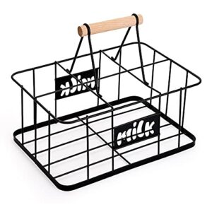 bekith milk bottle holder, wire metal doorstep milk crate, rustic farmhouse wire bottle carrier, 6 bottle holder, 11.4" l x 7.9" w x 5.1" h