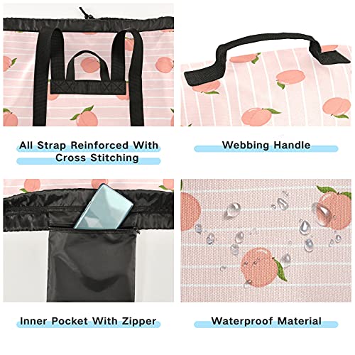 ALAZA Cute Pink Peach and Stripes Laundry Bag Backpack Clothes Hamper Bag with Adjustable Shoulder Straps Drawstring Closure for Home Apartment College Dorm Travel