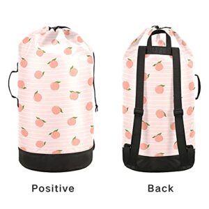 ALAZA Cute Pink Peach and Stripes Laundry Bag Backpack Clothes Hamper Bag with Adjustable Shoulder Straps Drawstring Closure for Home Apartment College Dorm Travel