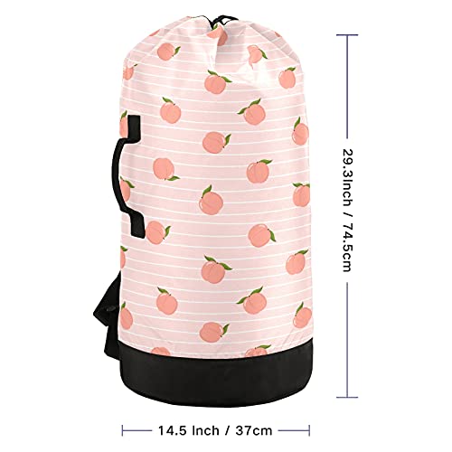 ALAZA Cute Pink Peach and Stripes Laundry Bag Backpack Clothes Hamper Bag with Adjustable Shoulder Straps Drawstring Closure for Home Apartment College Dorm Travel