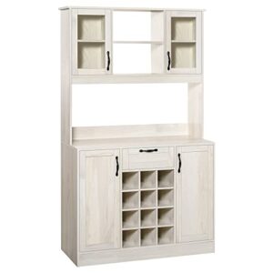 homcom kitchen buffet with hutch cupboard with utility drawer, 4 door cabinets, and optional 12-bottle wine storage, white