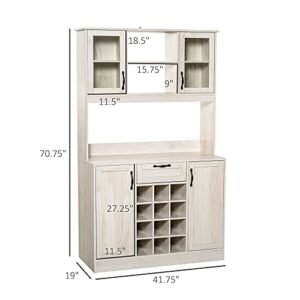 HOMCOM Kitchen Buffet with Hutch Cupboard with Utility Drawer, 4 Door Cabinets, and Optional 12-Bottle Wine Storage, White