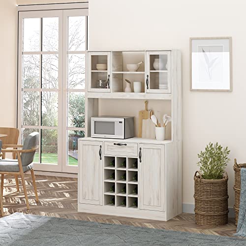 HOMCOM Kitchen Buffet with Hutch Cupboard with Utility Drawer, 4 Door Cabinets, and Optional 12-Bottle Wine Storage, White