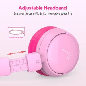 vinamass Kids Headphones, Toddler Headphones with Decorative Cat Ear, 85dB/94dB Safe Volume Limit, for Kids, Boys, Girls, Audio Sharing, Foldable Wired Children Headphones(Pink)