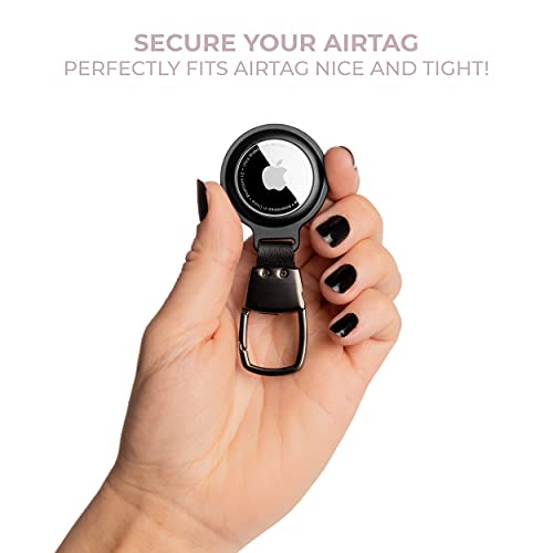 Ronton Airtag Keychain Holder - Protective Apple Airtag Case - Scratch Resistant Metal Air Tag Holder Anti-Lost Airtag Dog Collar Holder with Magnetic Closing Feature -Bonus Front/Back Protective Film