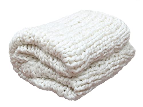 Chunky Knit Throw Blanket - Hand Made - Acrylic & Wool Boho Blankets for Chair, Sofa, Bed & Home Decorations - Warm Cover - Decorative Furnishings - 50’’ x 70’’ - Ivory – Woven.St