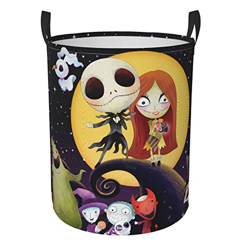 XZZZN Nightmare Before Christmas Laundry Hamper Circular Tunic Dirty Pocket Waterproof Large Oxford Fabric Foldable Round Laundry Storage Basket Dirty Clothes Bag Medium