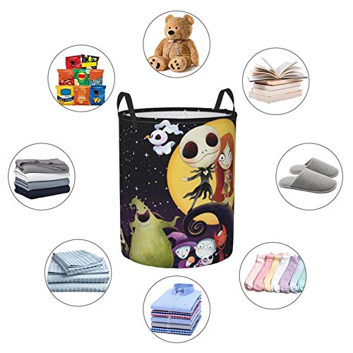 XZZZN Nightmare Before Christmas Laundry Hamper Circular Tunic Dirty Pocket Waterproof Large Oxford Fabric Foldable Round Laundry Storage Basket Dirty Clothes Bag Medium