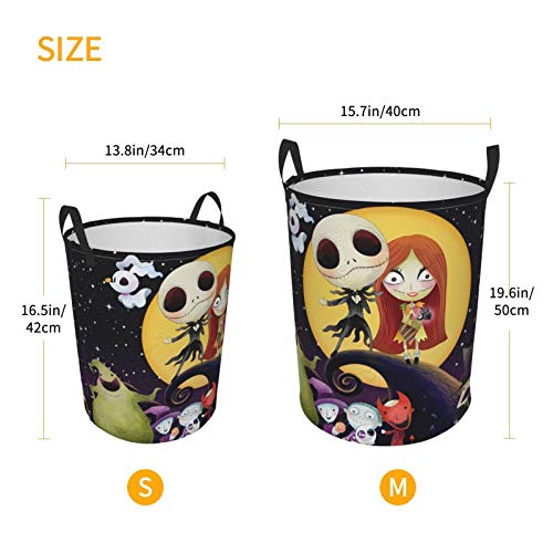 XZZZN Nightmare Before Christmas Laundry Hamper Circular Tunic Dirty Pocket Waterproof Large Oxford Fabric Foldable Round Laundry Storage Basket Dirty Clothes Bag Medium