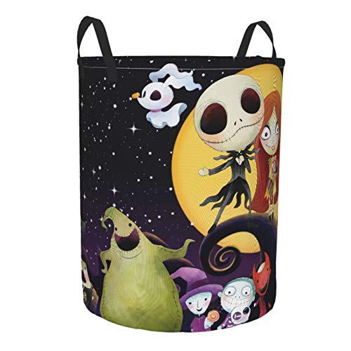 XZZZN Nightmare Before Christmas Laundry Hamper Circular Tunic Dirty Pocket Waterproof Large Oxford Fabric Foldable Round Laundry Storage Basket Dirty Clothes Bag Medium