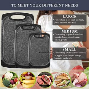 Viretang Plastic Cutting Board, 3 Pieces Dishwasher Safe Cutting Boards for Kitchen with Juice Grooves, Easy Grip Handle, Non-Slip, with Grinding Area for Grinding Garlic and Ginger（Dark Grey）