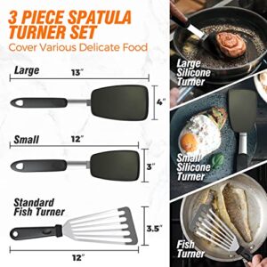 Silicone Spatula, Forc 3 Pack 600°F Heat Resistant BPA Free Nonstick Cookware Dishwasher Safe Flexible Sturdy Nonporous Spatula Set, Rubber Spatula for Flipping Eggs, Steak, Burgers, Crepes,Black