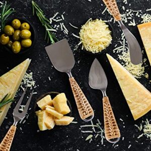 Cheese Knife Set, Stainless Steel Cheese Slicer Cutter Spreader Fork, Rattan Cheese Knives Perfect Gifts for Party Decoration, Dinning Table, Everyday, Family Gatherings