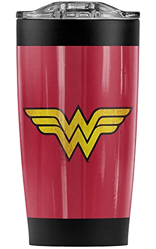 Wonder Woman Distressed Logo Stainless Steel Tumbler 20 oz Coffee Travel Mug/Cup, Vacuum Insulated & Double Wall with Leakproof Sliding Lid | Great for Hot Drinks and Cold Beverages