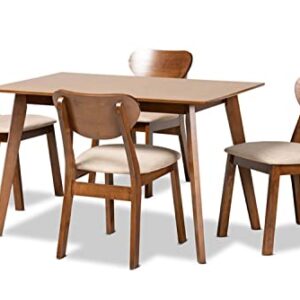 Baxton Studio Damara Mid-Century Modern Sand Fabric Upholstered and Walnut Brown Finished Wood 5-Piece Dining Set