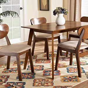 Baxton Studio Damara Mid-Century Modern Sand Fabric Upholstered and Walnut Brown Finished Wood 5-Piece Dining Set