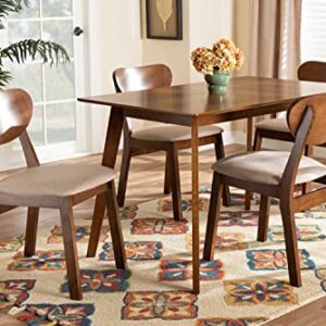 Baxton Studio Damara Mid-Century Modern Sand Fabric Upholstered and Walnut Brown Finished Wood 5-Piece Dining Set