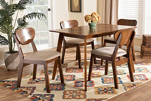 Baxton Studio Damara Mid-Century Modern Sand Fabric Upholstered and Walnut Brown Finished Wood 5-Piece Dining Set