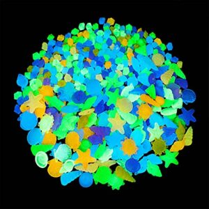 340 pieces aquarium glowing stones multi-colored sea shells decorative pebble stones tank decorations rocks glow in the dark for swimming pool garden fish tank and aquarium