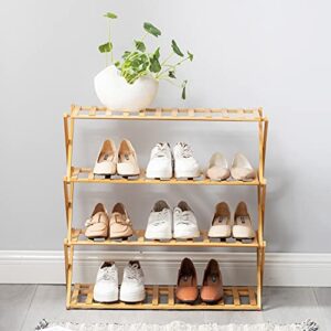 maydear foldable multi tier bamboo shoe rack, multifunctional shoe shelf free standing shoe organizer-4 tier