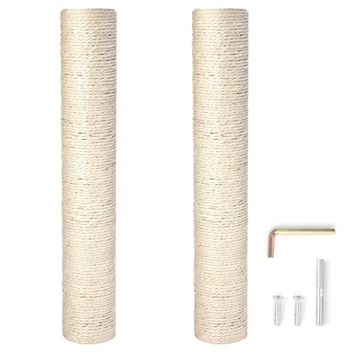 PowerKing Natural Sisal Replacement Scratching Post, 15.7'' 2 Pieces M8 Cat Scratch Post Refill Pole Parts for Refurbishment, Include Screws (White)