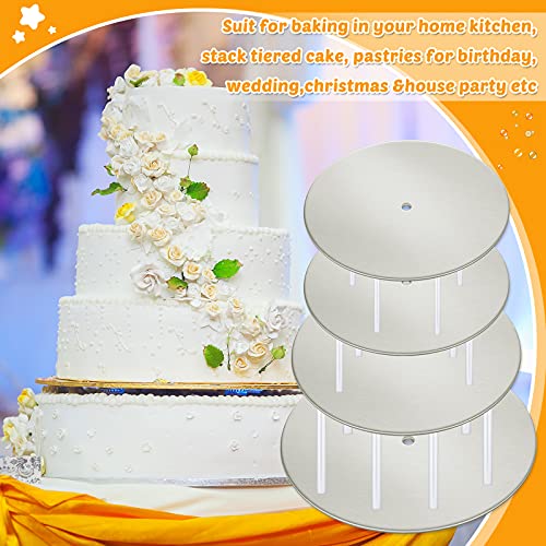 112 Pieces Cake Board Kit Sturdy Round Cake Board 4 Inch, 6 Inch, 8 Inch, 10 Inch with Parchment Paper Round and Plastic Cake Dowel Rod Cake Separator Plate for Tiered Cake for Party Wedding Birthday