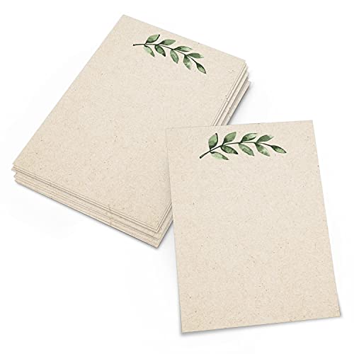 321Done Greenery Note Cards - 4x6 (Set of 50) Blank Greenery Cards - Thick, Heavy Cardstock - Cute, Pretty, Simple Green Leaves on Kraft - No Envelopes - Made in The USA