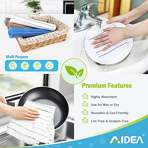 AIDEA Dish Towels-8Pack, 15”x25”, Super Soft and Absorbent, Multi-Purpose Microfiber Kitchen Towels for Home, Kitchen-White/Grey