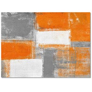 Olivefox Rugs Abstract Geometric Oil Painting Orange Non-Slip Stain-Proof Accent Area Rug for Bedroom Living Room Home Decoration, 3x5 Feet Soft Rectangle Carpet Super Absorbent