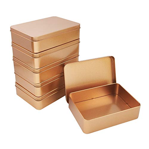 OLYCRAFT 5pcs Rectangular Tin Box Matte Gold Metal Tin Box with Lids Tinplate Boxes Mini Portable Box Containers for Beads Jewelry Storage Valentine's Day Easter Decoration 6.0x4.4x1.6 Inch