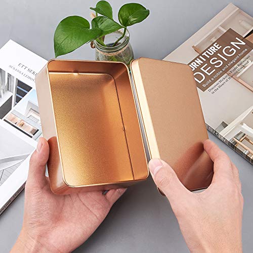 OLYCRAFT 5pcs Rectangular Tin Box Matte Gold Metal Tin Box with Lids Tinplate Boxes Mini Portable Box Containers for Beads Jewelry Storage Valentine's Day Easter Decoration 6.0x4.4x1.6 Inch