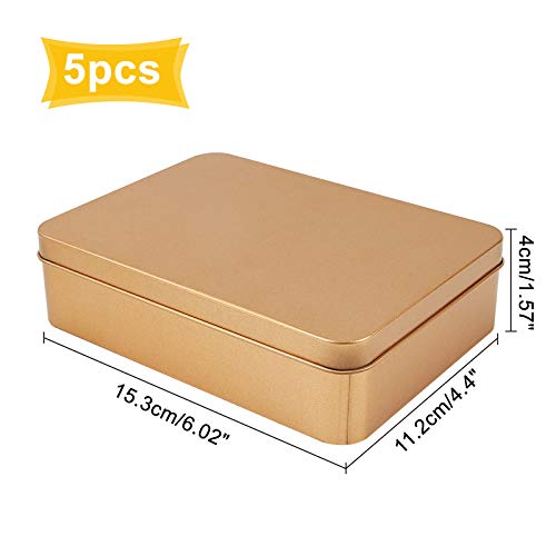 OLYCRAFT 5pcs Rectangular Tin Box Matte Gold Metal Tin Box with Lids Tinplate Boxes Mini Portable Box Containers for Beads Jewelry Storage Valentine's Day Easter Decoration 6.0x4.4x1.6 Inch