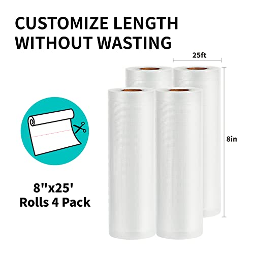 Happy Seal Vacuum Sealer Bags 8x25 Rolls 4 Pack for Food Saver, Seal a Meal, BPA Free, Commercial Grade, Great for Vac Storage, Meal Prep or Sous Vide