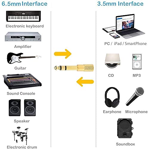 JacobsParts 3.5mm 1/8" Female to 6.35mm 1/4" Male TRS Stereo Audio Headphone Adapter Converter (5-Pack)