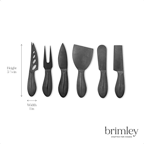 brimley Pack of 6 Cheese Knife Set, Ergonomic Design for Slicing, cutting and Spreading, Complete Set Stainless Steel Knives for Bridal Party, Housewarming Gift, Birthday Parties (Matte Black)