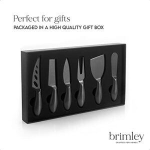 brimley Pack of 6 Cheese Knife Set, Ergonomic Design for Slicing, cutting and Spreading, Complete Set Stainless Steel Knives for Bridal Party, Housewarming Gift, Birthday Parties (Matte Black)