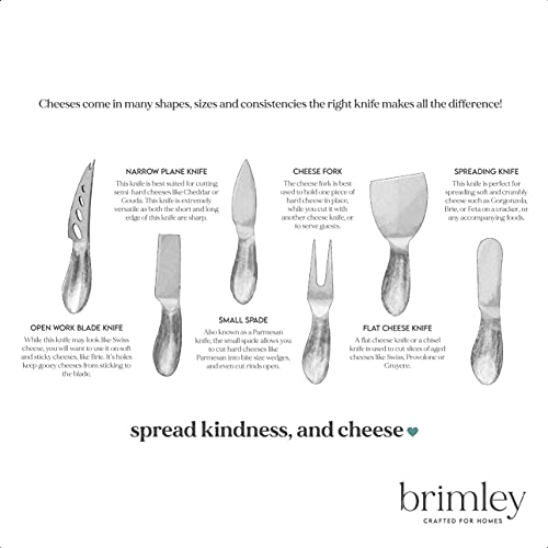 brimley Pack of 6 Cheese Knife Set, Ergonomic Design for Slicing, cutting and Spreading, Complete Set Stainless Steel Knives for Bridal Party, Housewarming Gift, Birthday Parties (Matte Black)